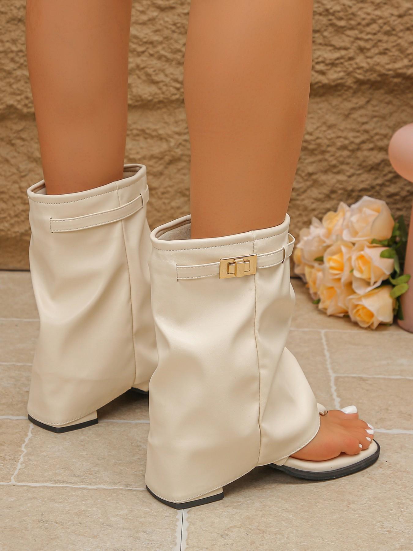 Women's Fashion Leather Foldable Shark Classic Buckle Boots, Vintage ...