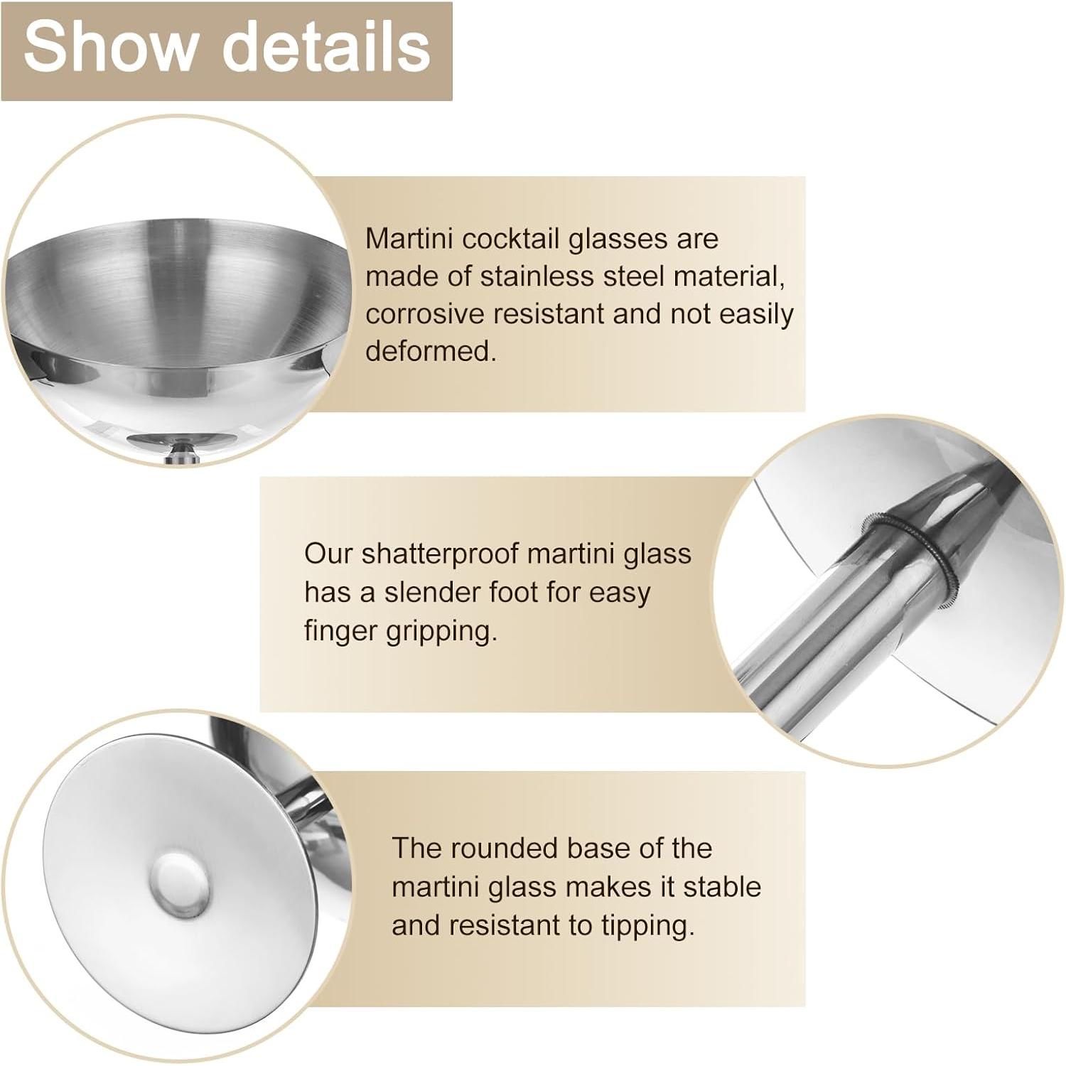 Stainless Steel Martini Glasses, 1 count 450ml/16 OZ Unbreakable ...