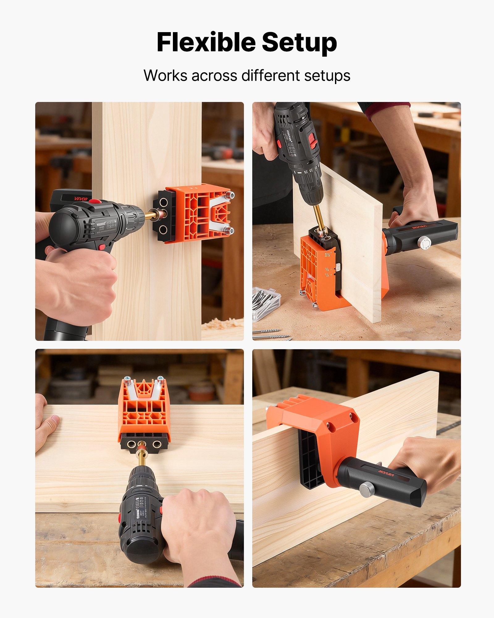 VEVOR Pocket Hole Jig Kit, 1/2", 3/4", 1-1/2" Adjustable, 360° Rotating ...