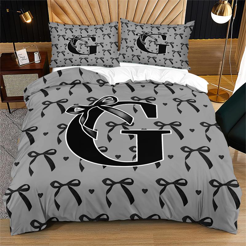 🎀Lucky Monogram (G - L) with Bow Print Duvet Cover Set (1 - 2 ...