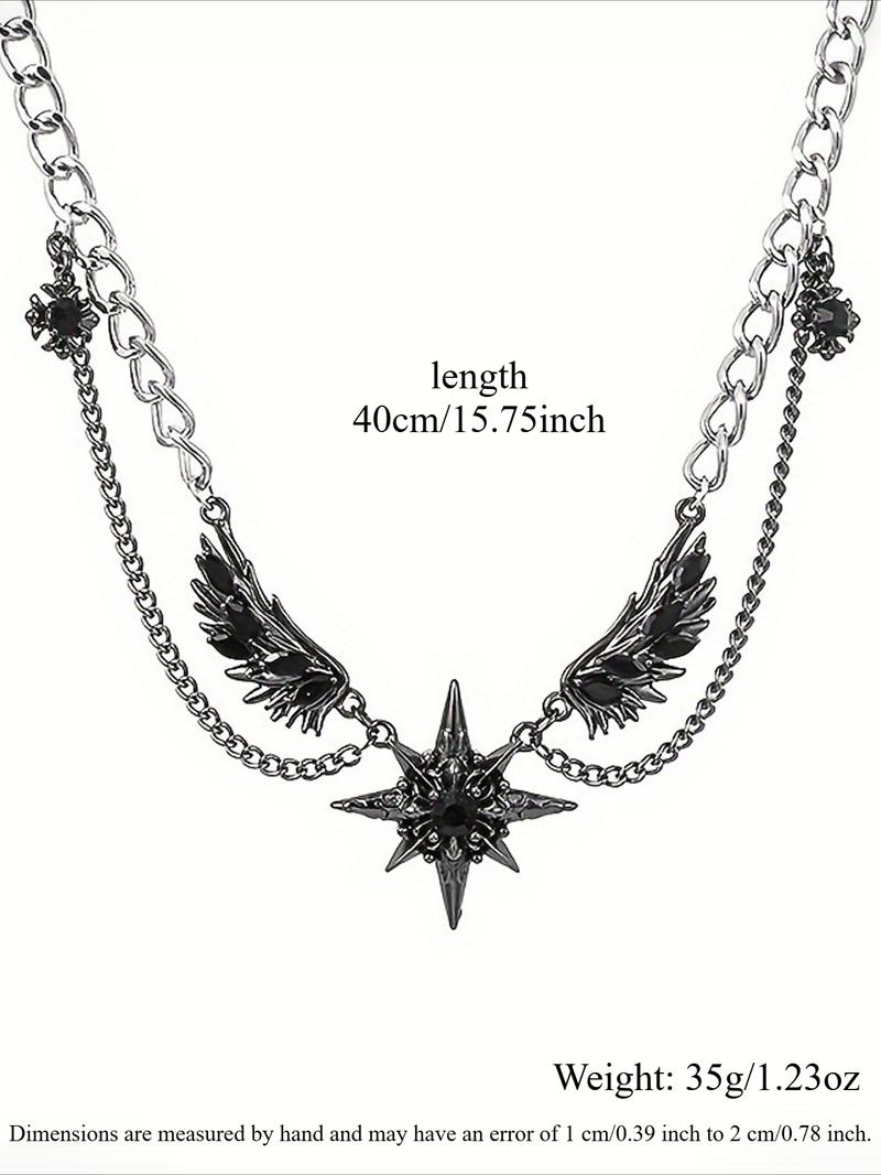 Hiphop Trendy Dark Style Starburst Wings Design Necklace, Punk ...