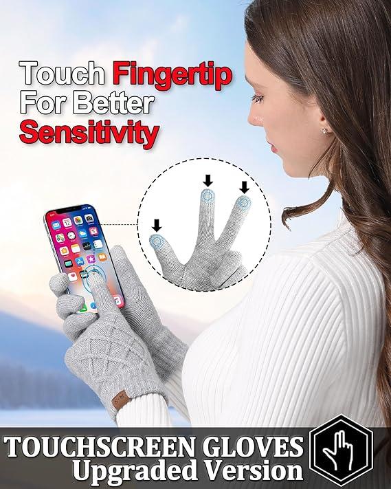 REACH STAR 2 Pairs Winter Gloves for Women Touch Screen Elastic Thermal ...