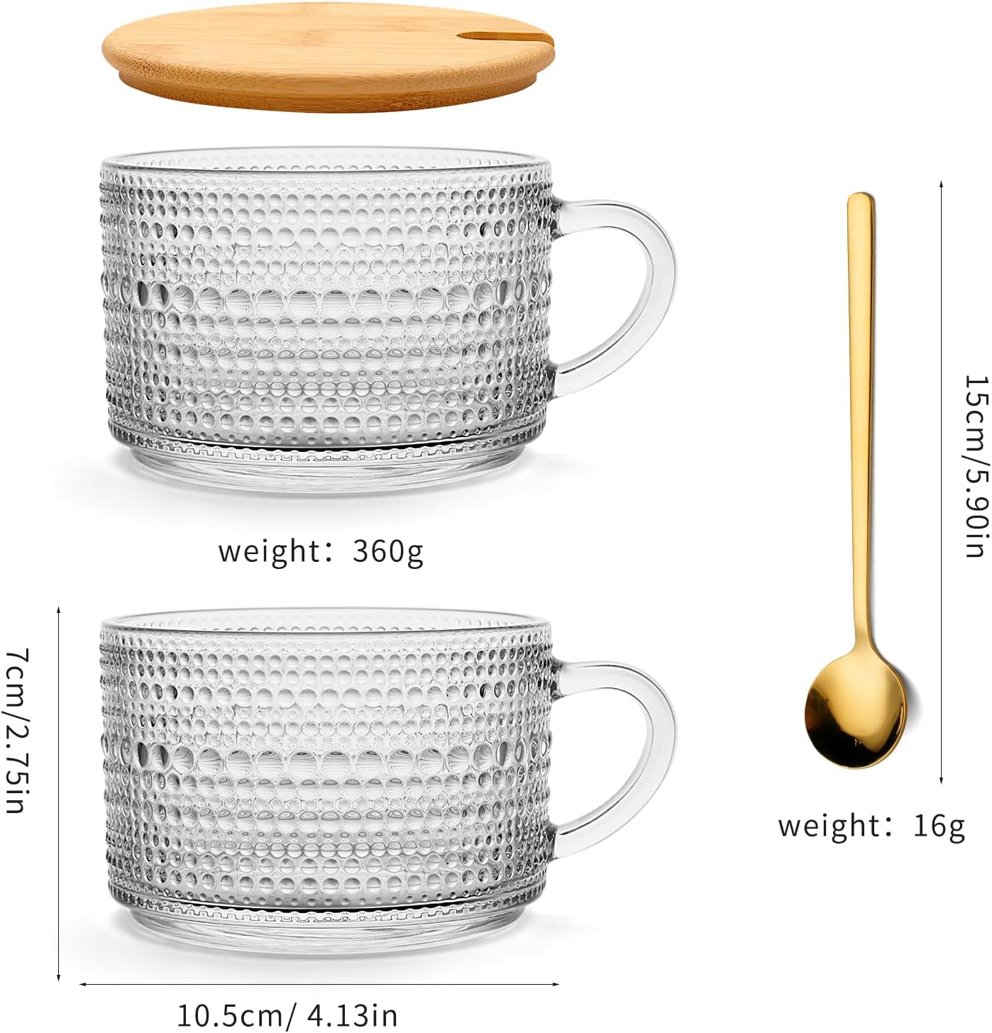 Vintage Style Glass Coffee Mugs Set 8pcs 14 Oz Large Capacity with ...