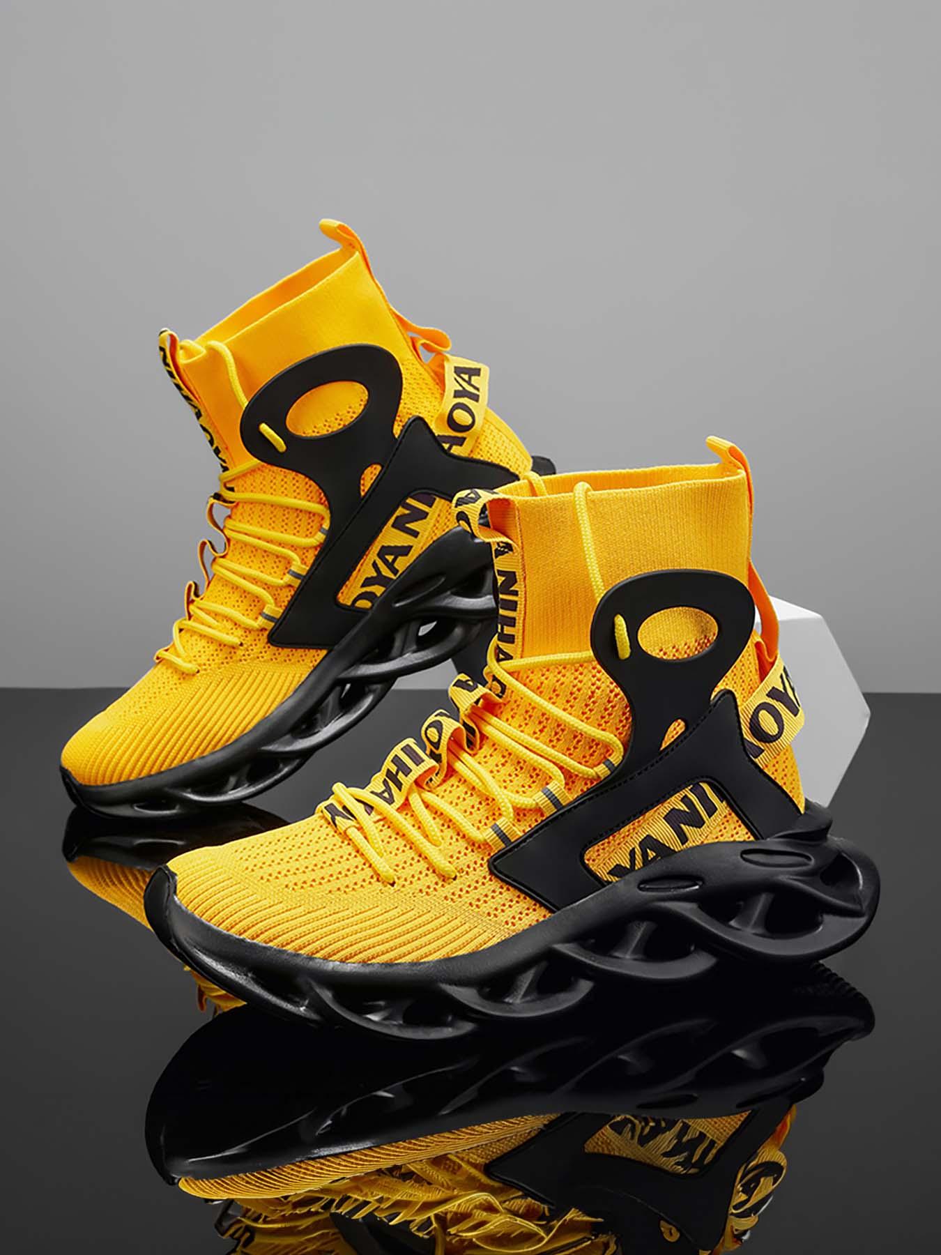 High-Top Men's Sporty Color Block Sneakers, Breathable Mesh, Thick Sole ...