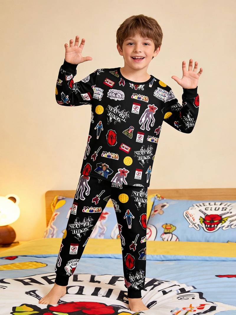 Stranger Things Kids Long Sleeve Pajama Set, Cartoon Demogorgon & Main ...