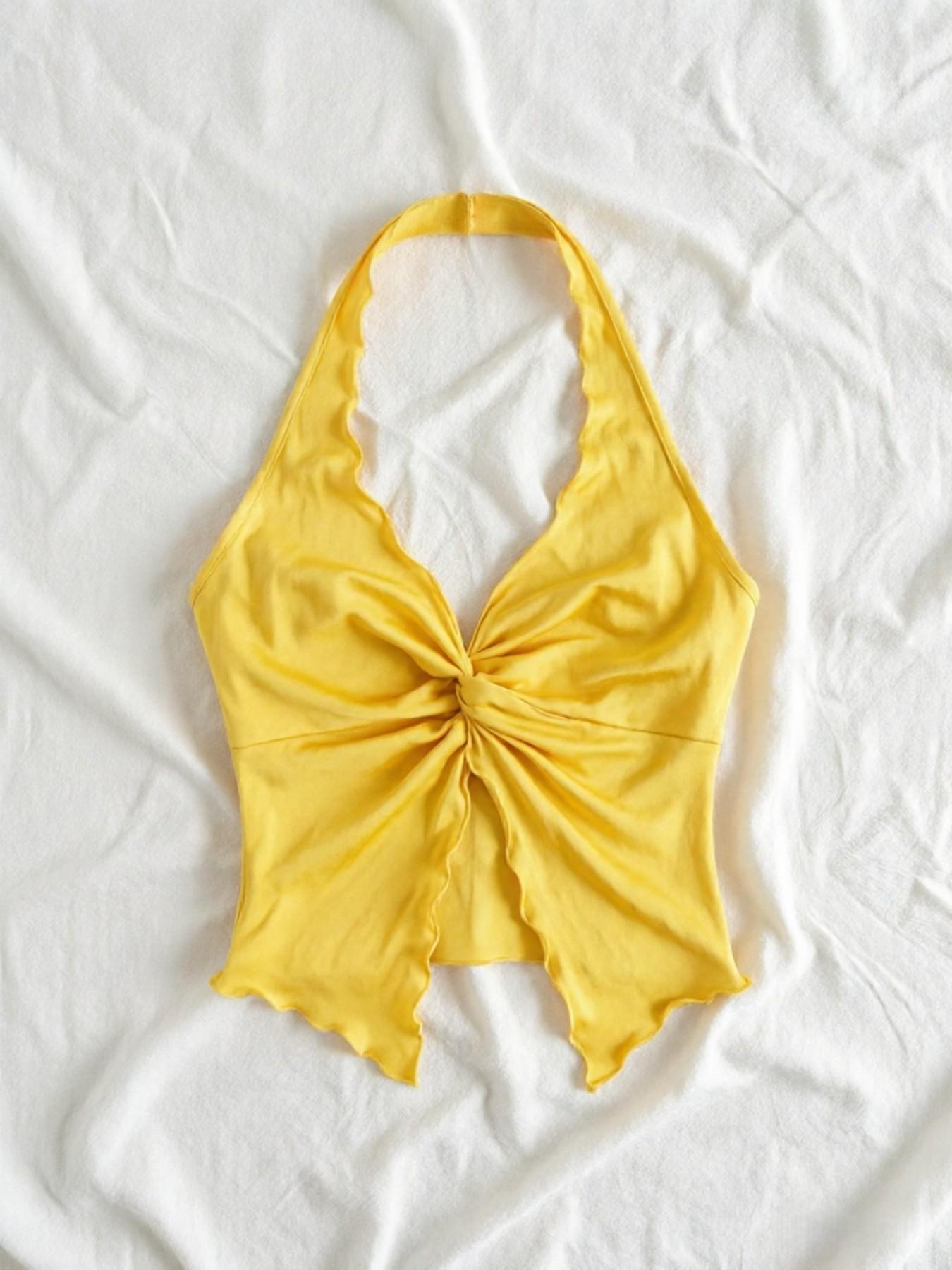 Sexy V-Neck Halter Top, Front Knot Backless Vest with Asymmetrical Hem ...