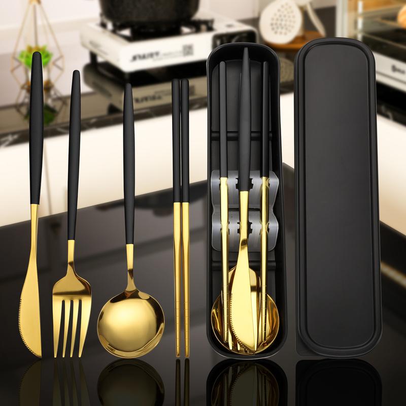 Stainless Steel Cutlery Set with Storage Box, Portable 4-Piece Dining ...