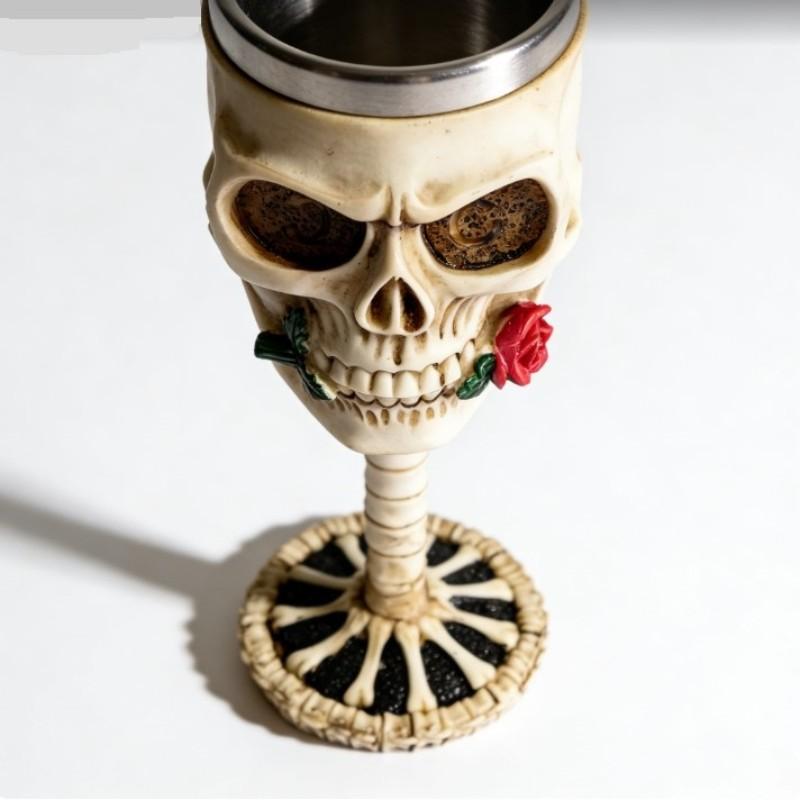 Gothic Rose Skull Tall Glass, Bone Dragon Cup, Stainless Steel ...