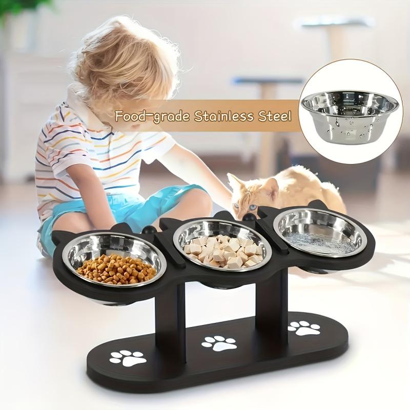 3 Stainless Steel Elevated Cat Food Bowl Stands, Adjustable Height, 15 ...
