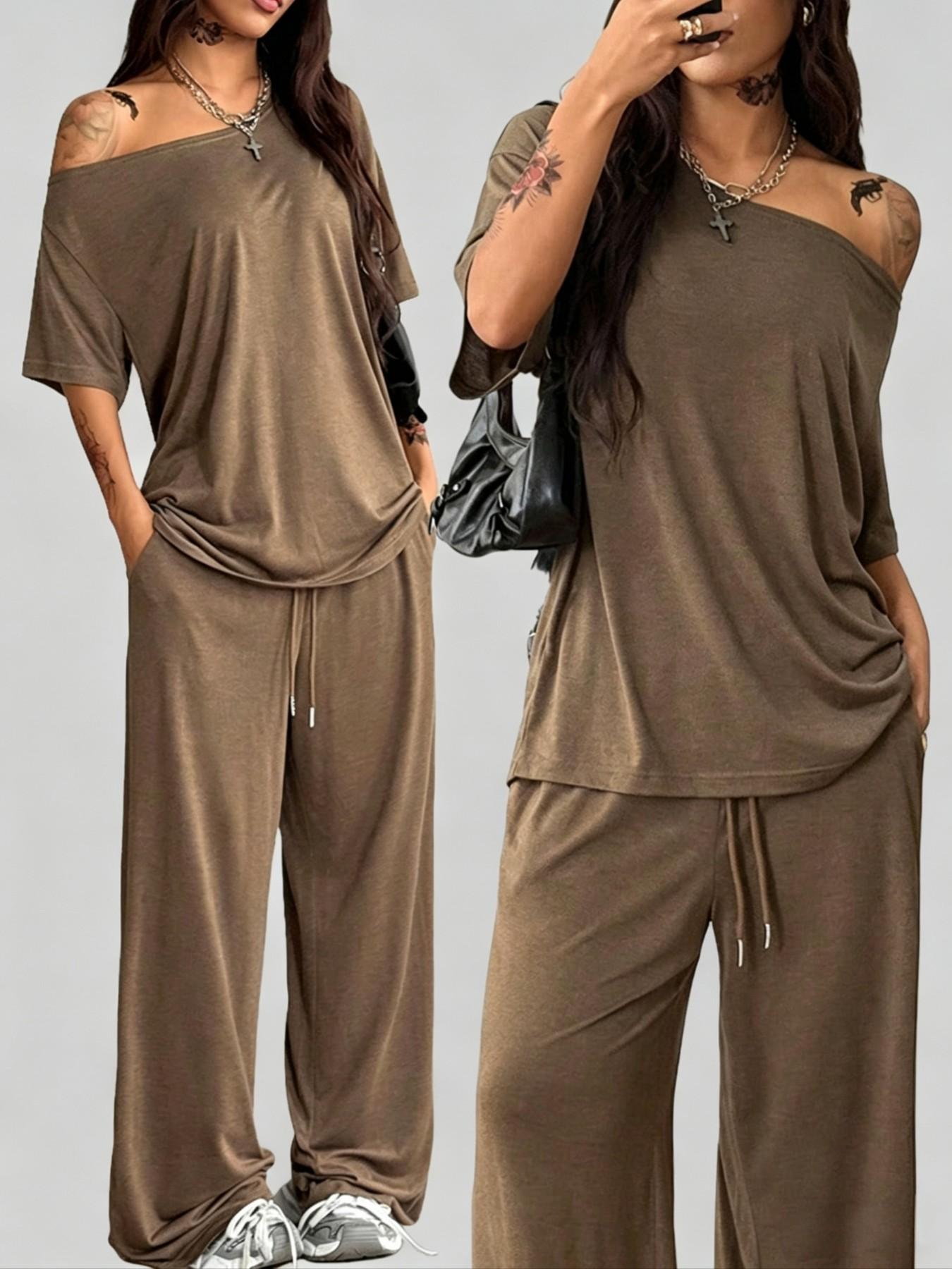 Women's Casual Solid Color Sport Two-Piece Set, Sweatsuit Loose Long ...