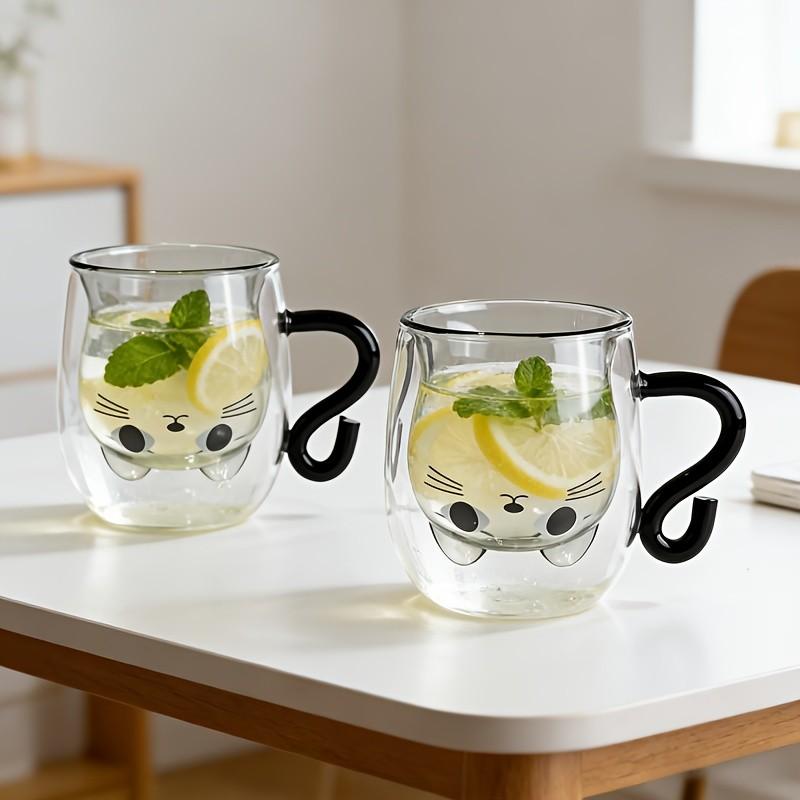 Cute Cartoon Cat Glass Cup, Insulated Double-Wall Heat-Resistant Mug ...