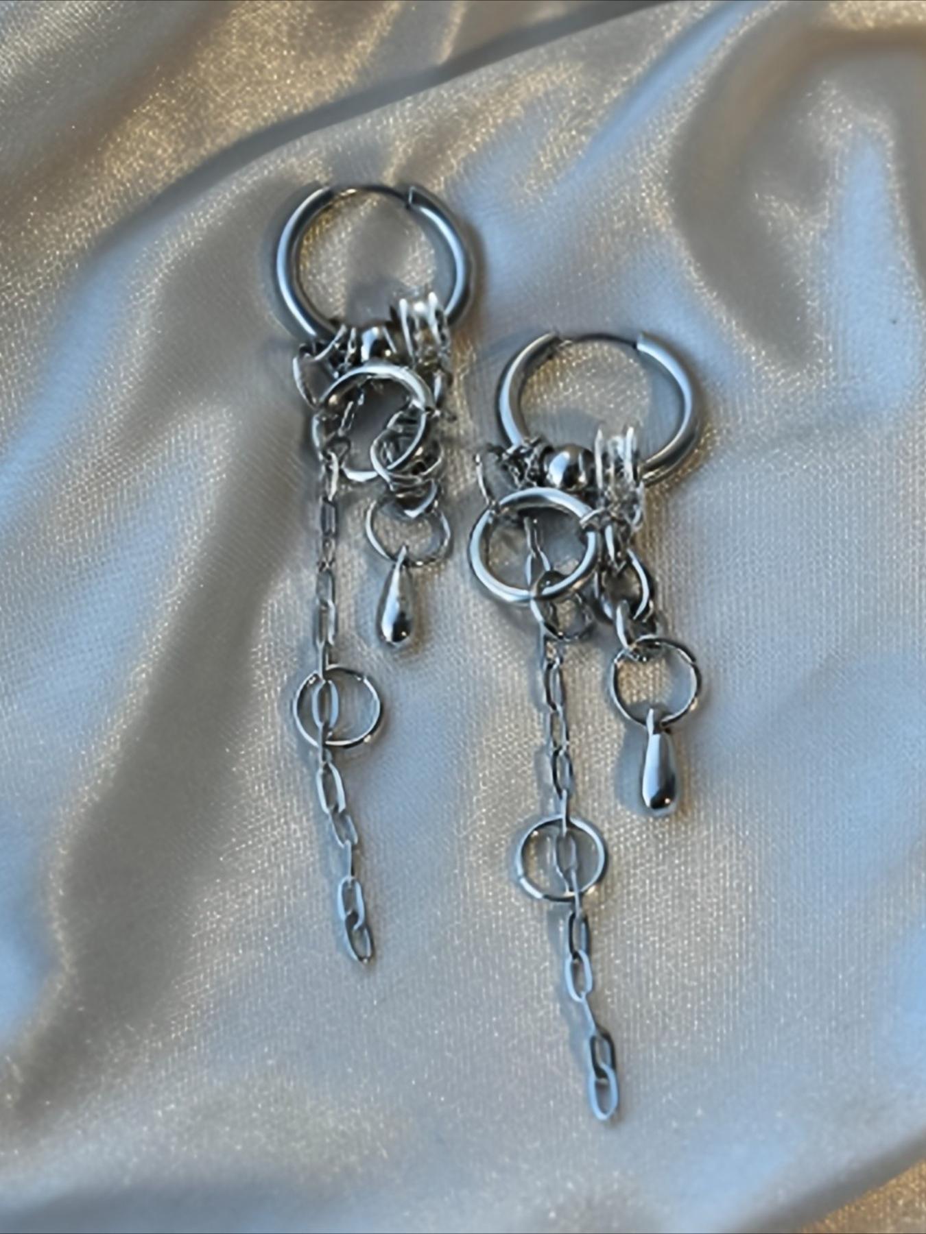 1 Pair of Hip-hop Trendy Metal Chain Long Dangly Earrings Punk Rock ...