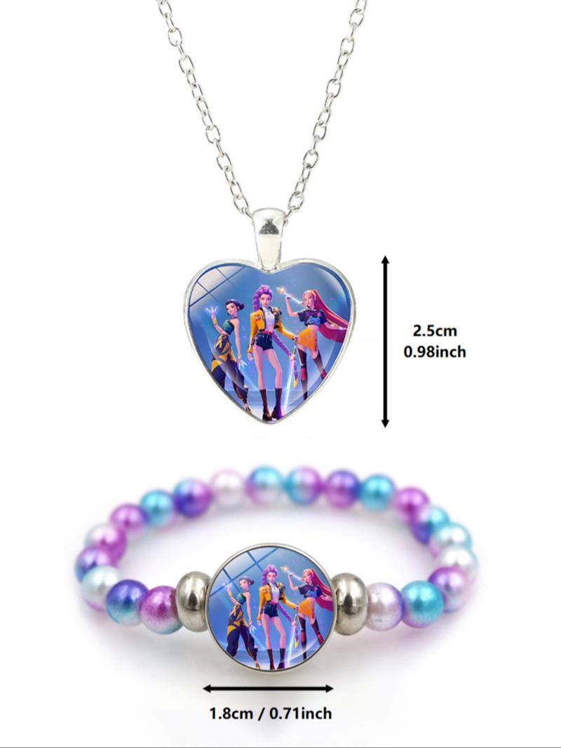 Fashion Trendy K-Pop Cartoon Anime Necklace and Bracelet Set, 2 Piece ...