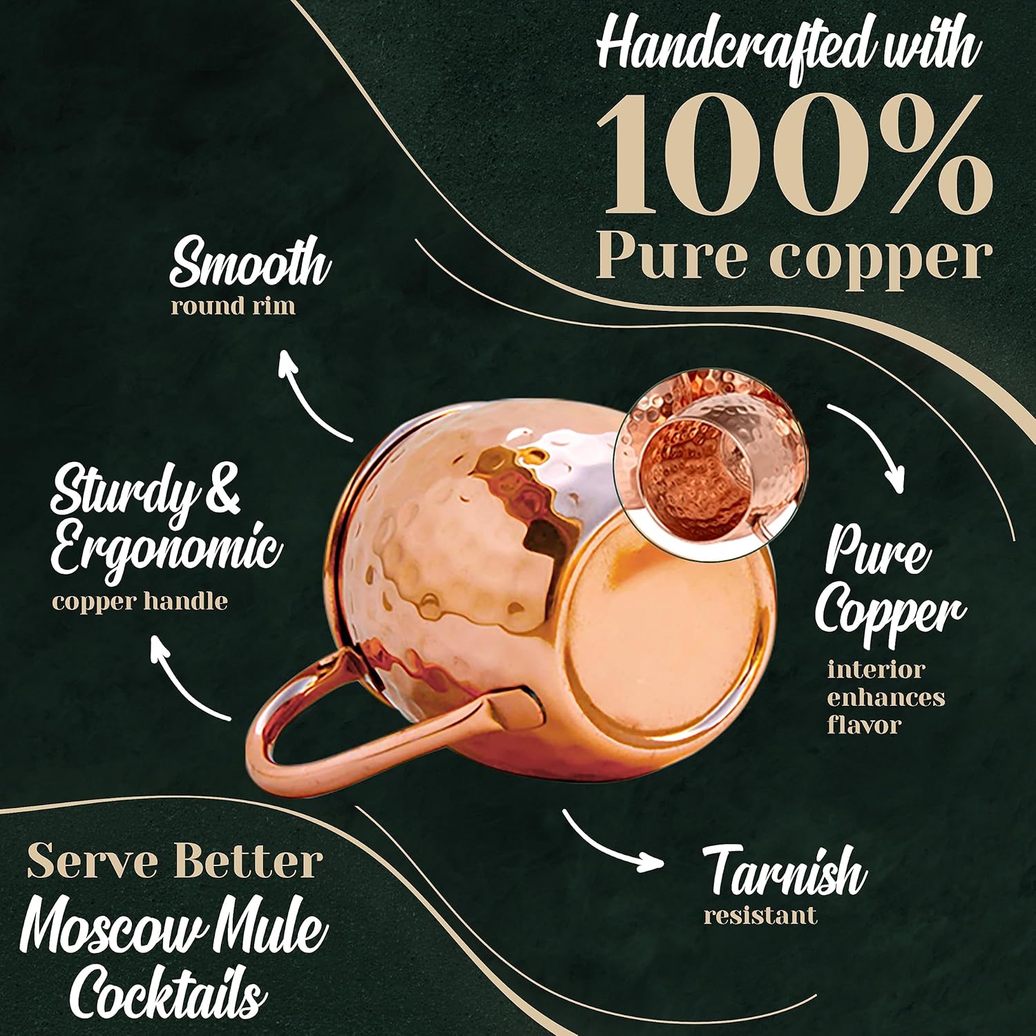 Moscow Mule Copper Mugs Set of 8, 16 oz Pure Copper Cups, Hammered ...