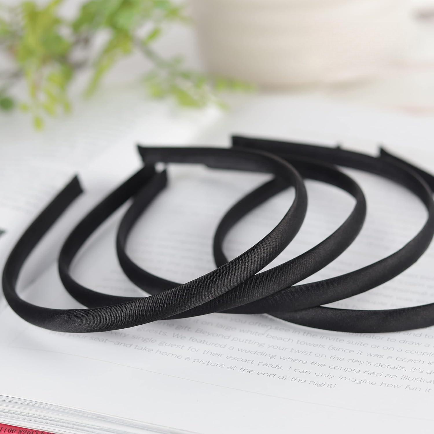 Thin Headbands for Women Solid Satin 4 Pack - Black - TikTok Shop