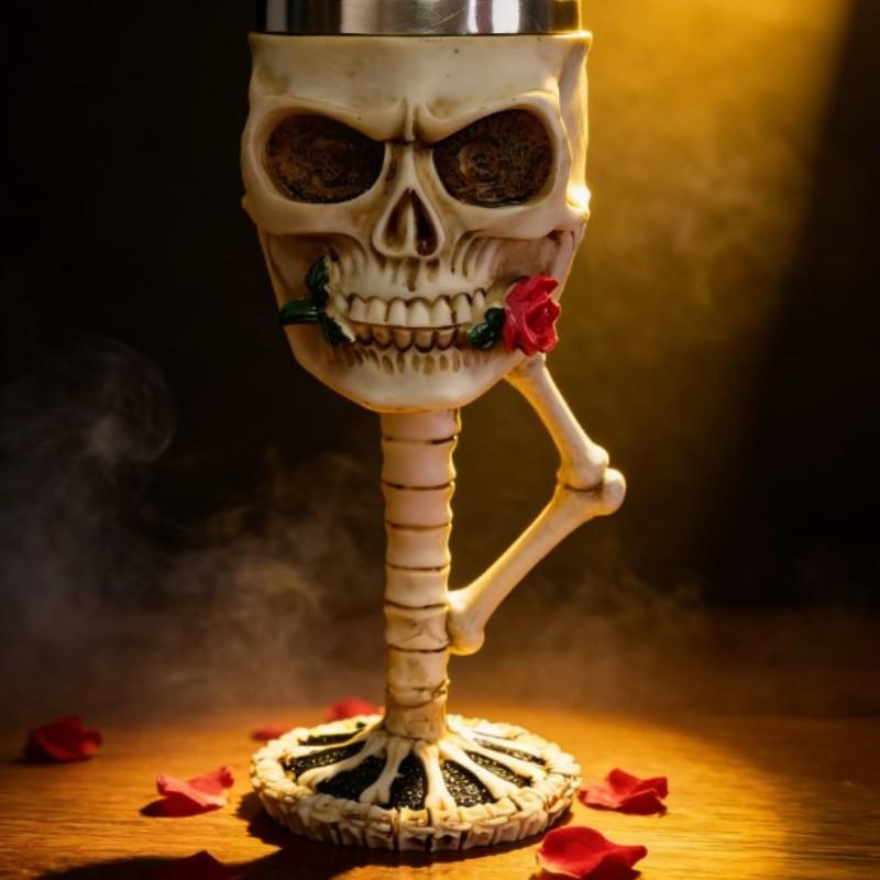Gothic Rose Skull Tall Glass, Bone Dragon Cup, Stainless Steel ...