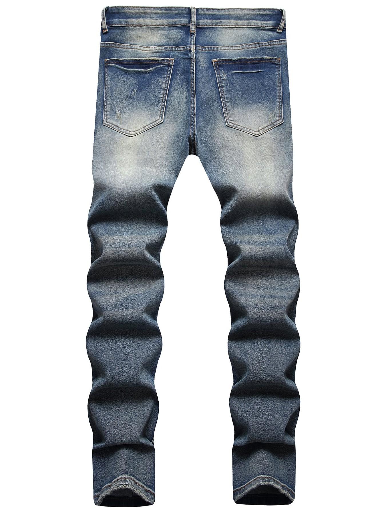Men's Gradient Washed Denim Jeans, Unique Ripped Vintage Design, Retro ...