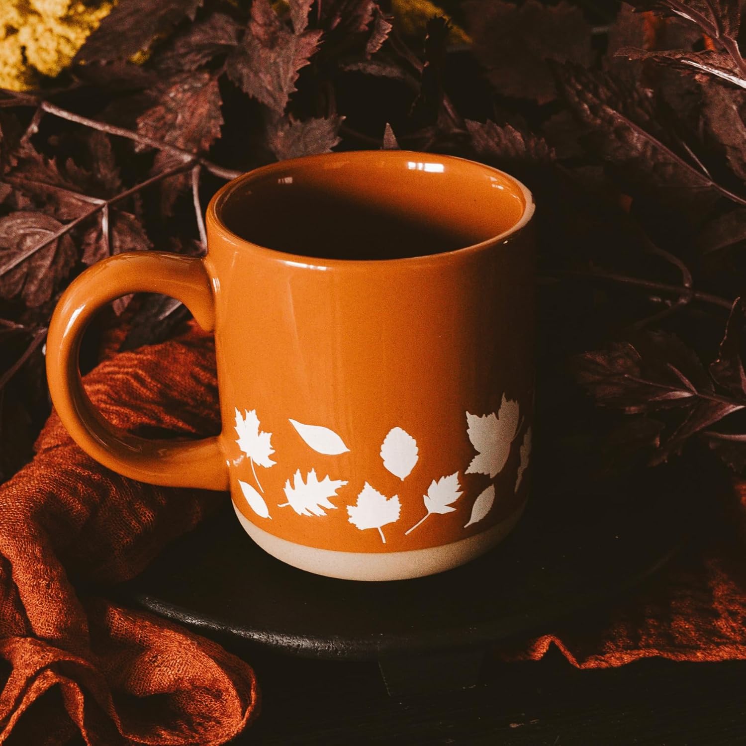 Fall Mug Handcrafted Stoneware Coffee Mug with Autumn Leaves Design, 14 ...