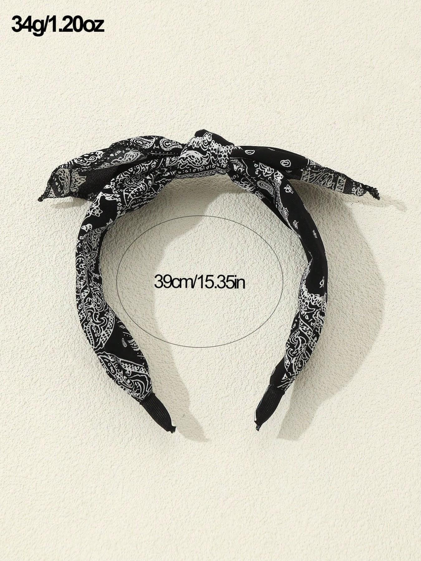 Vintage Totem Print Bow Zig Zag Headband, High Forehead Fashion Simple ...