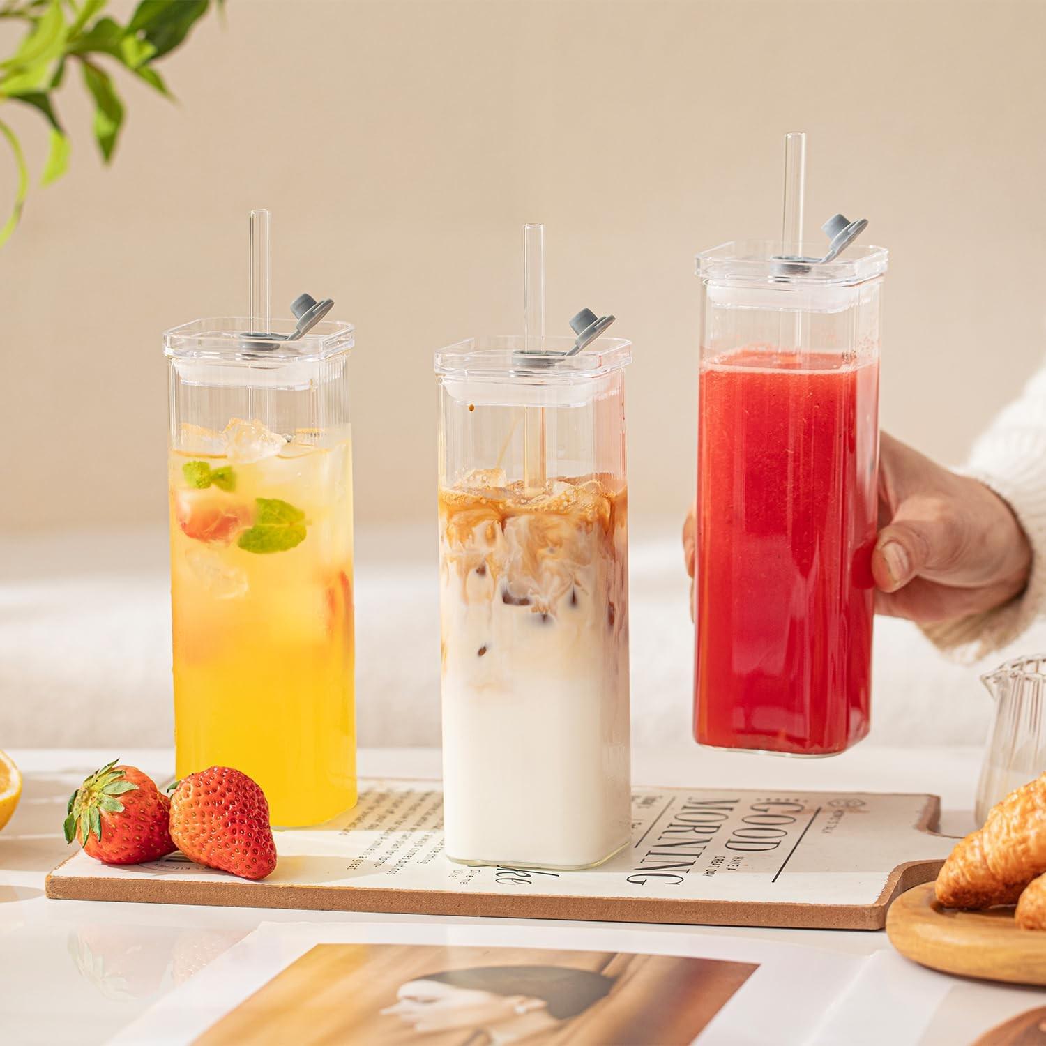 1 Sets Modern Square High Borosilicate Glass Cups With Lids And Glass ...