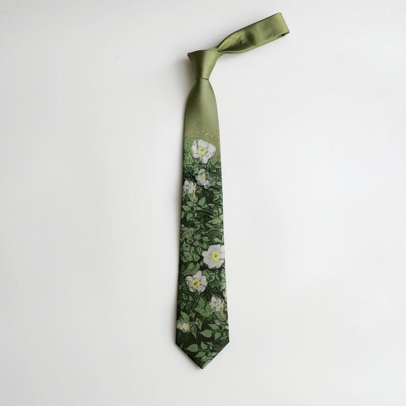 Men's Luxury Jacquard Tie with Van Gogh Wild Roses Embroidery, High-End ...