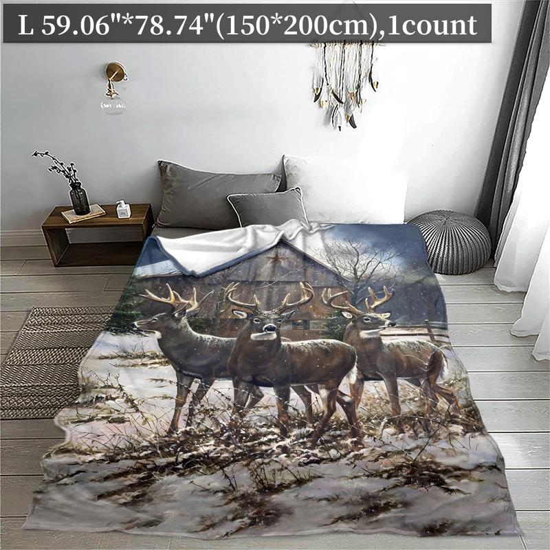 Deer Pattern Soft Blanket, 1 Count Animal Pattern Casual Throw Blanket ...