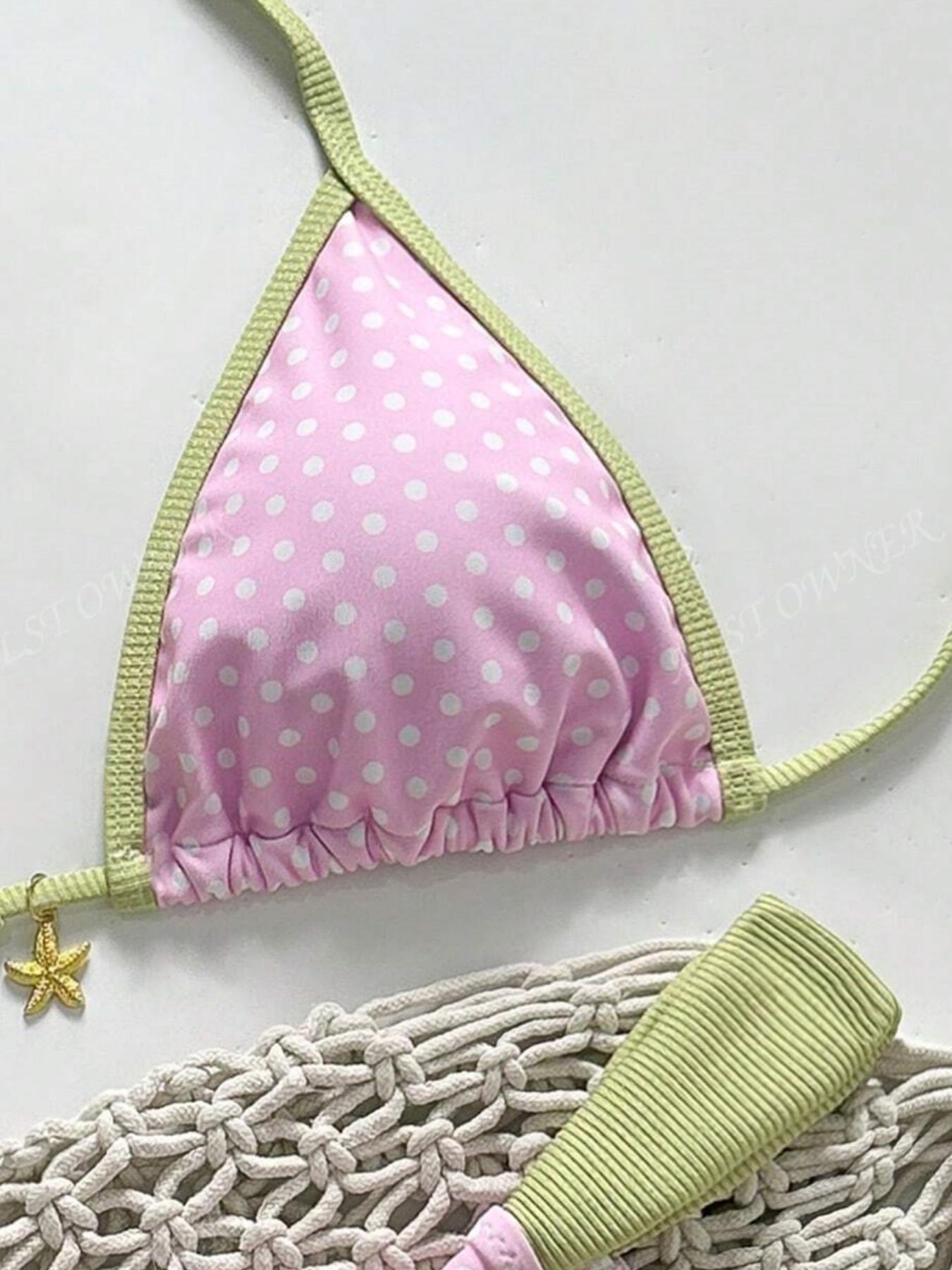 Women's Polka Dot Bikini Set, Strapless Triangle Top and Bottom, Sexy ...