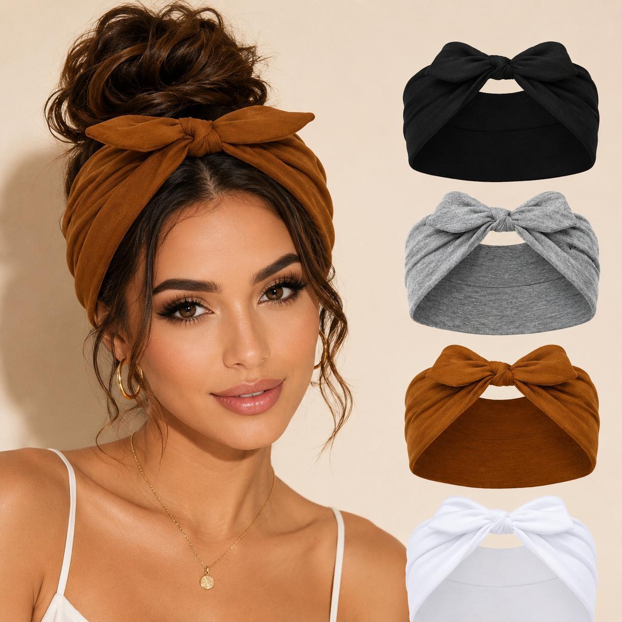 Women's Unisex 4-Pack Wide Rabbit Ear Elastic Ribbon Set, Non-Slip Soft ...