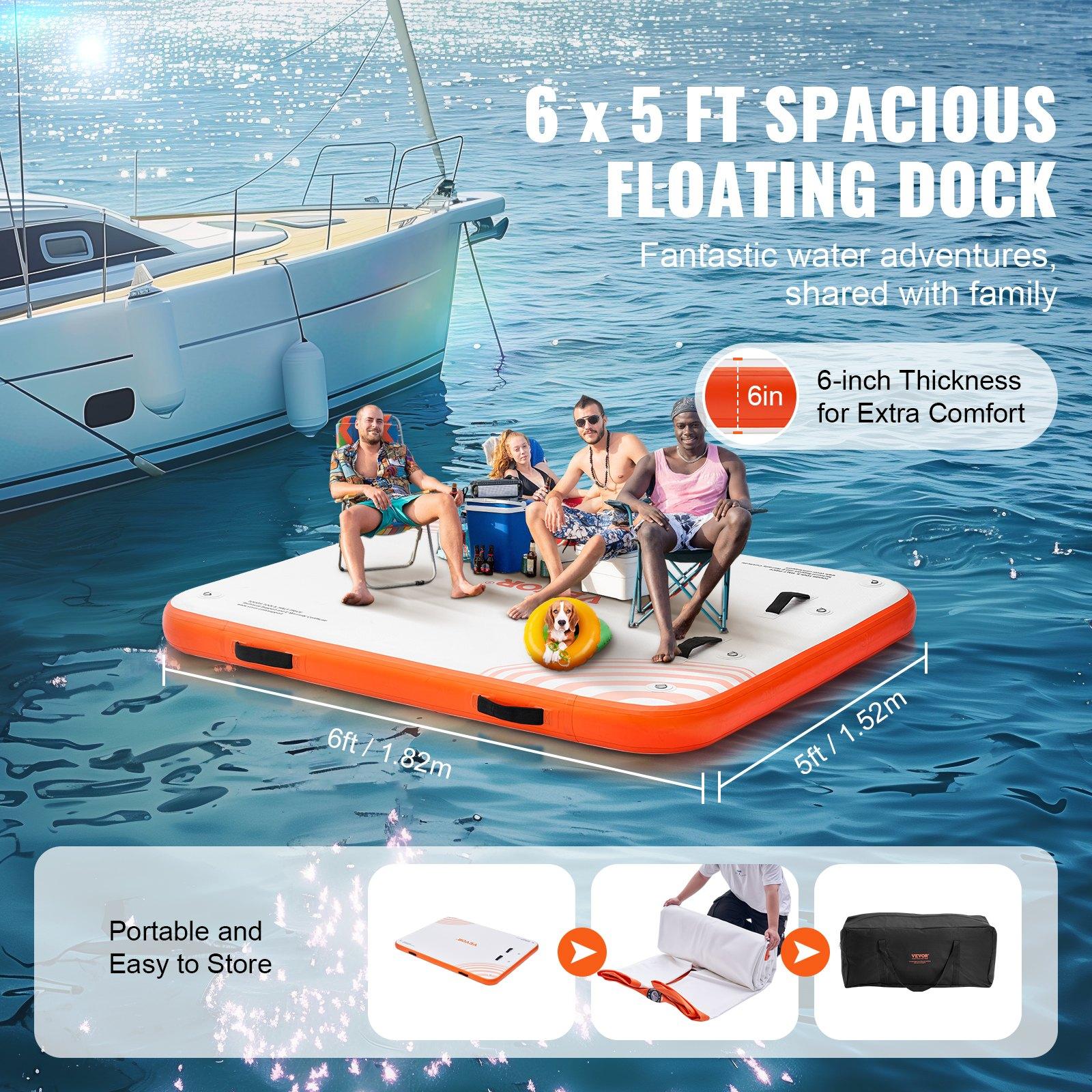 VEVOR Inflatable Floating Dock, 6 x 5FT Inflatable Dock Platform, Non ...