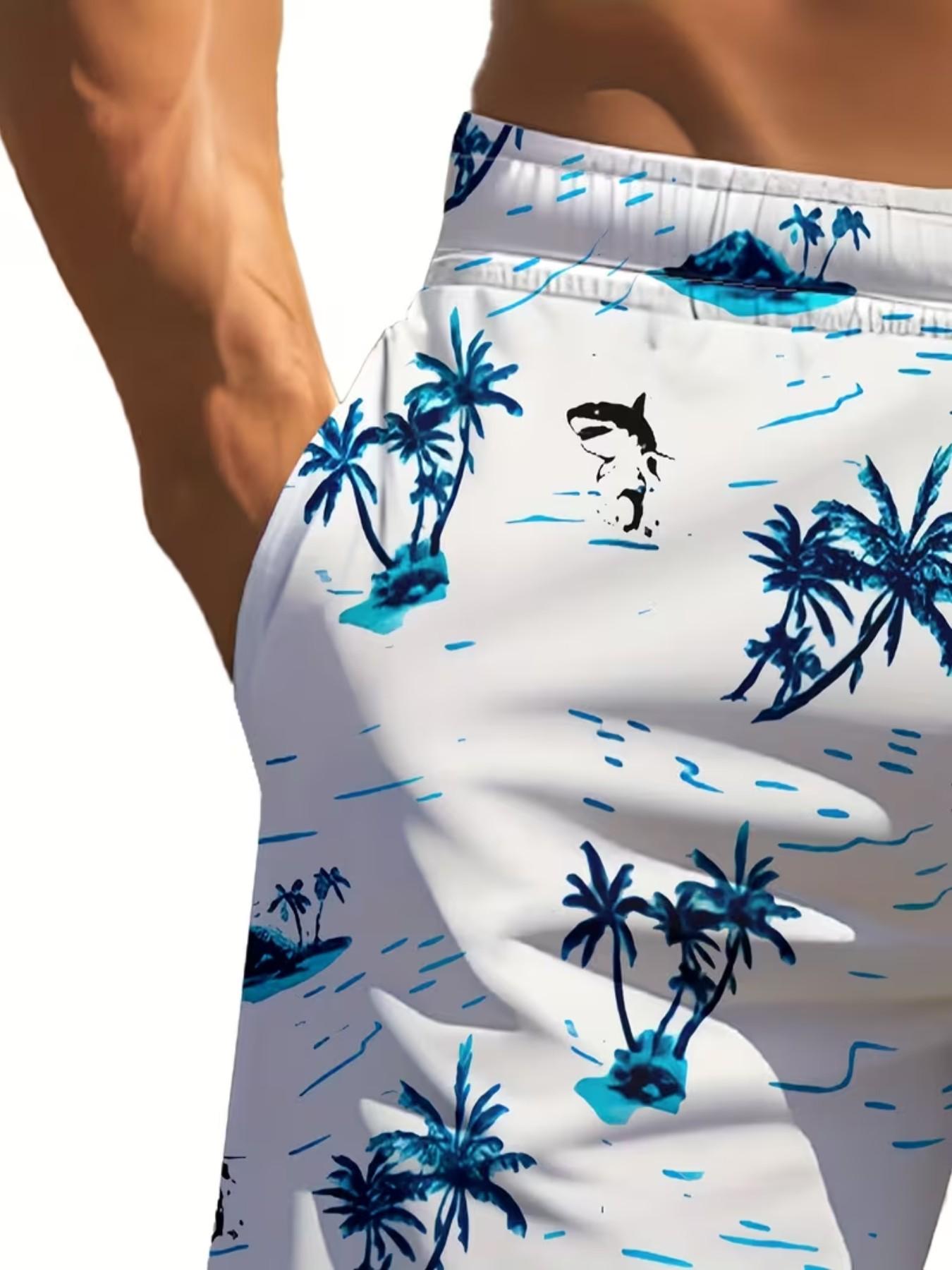 Men's Fashion Aesthetic Coconut Tree & Shark Tropical Print Casual ...