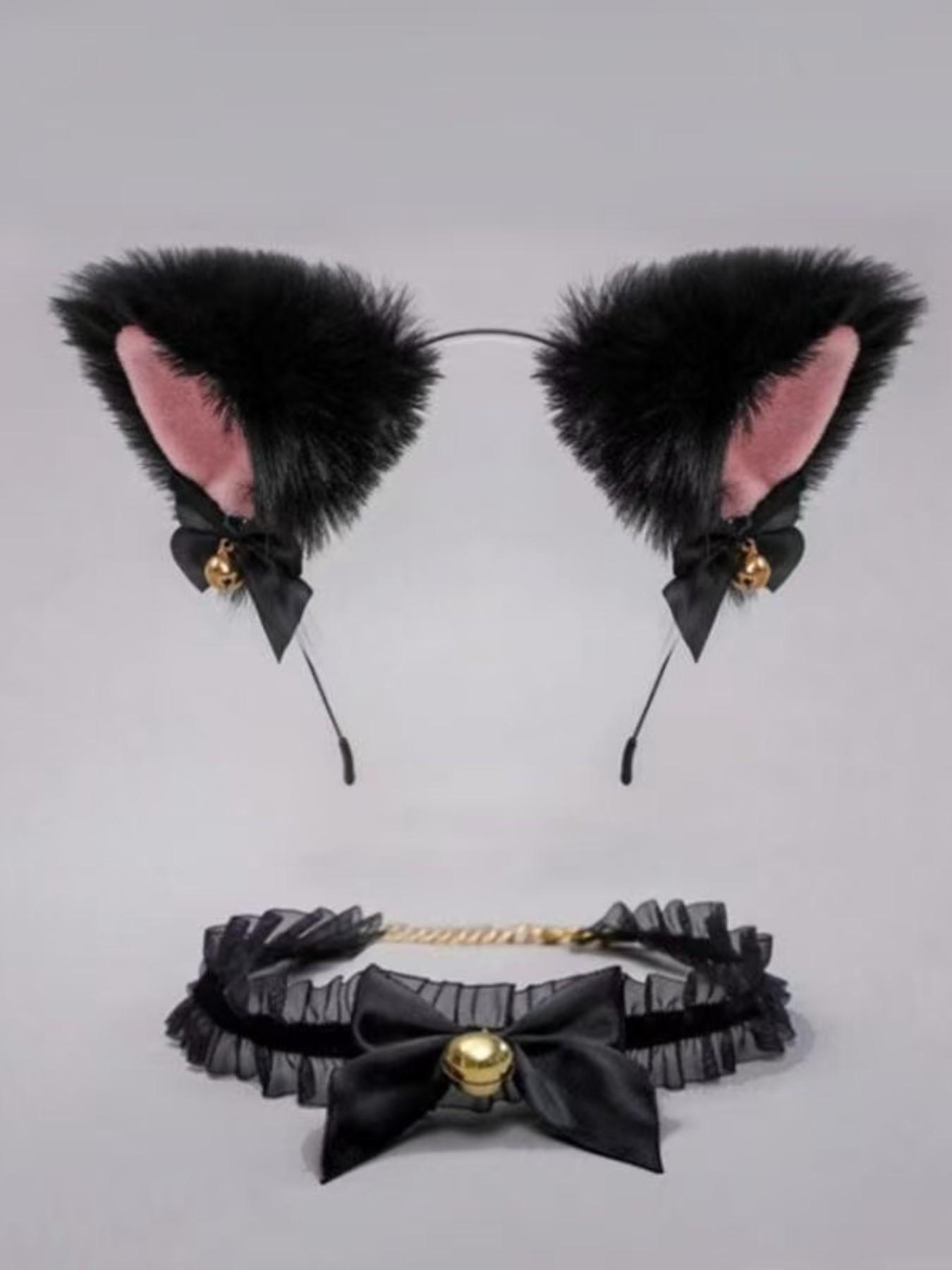 Valentine's Day Accessories Set, Lace Bow Bell Collar, Cat Ears Hair ...
