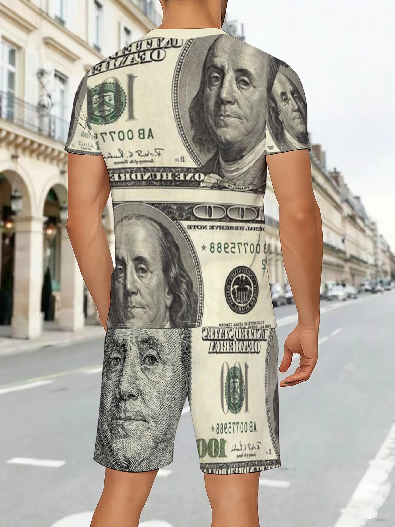 American Street Style Dollar Print Short Sleeve Track Shorts Set ...