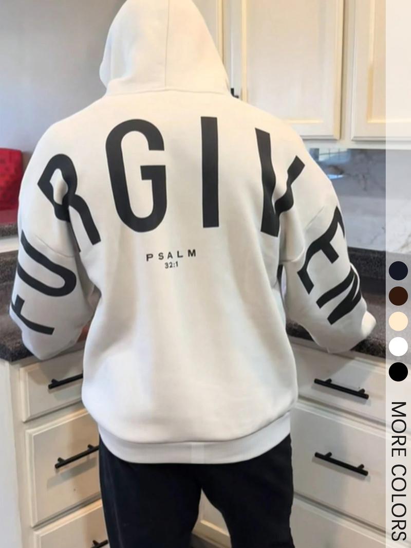 1 Pc Men's Minimalist Faith-Based Hoodie, Bold "FORGIVEN" Text Design ...