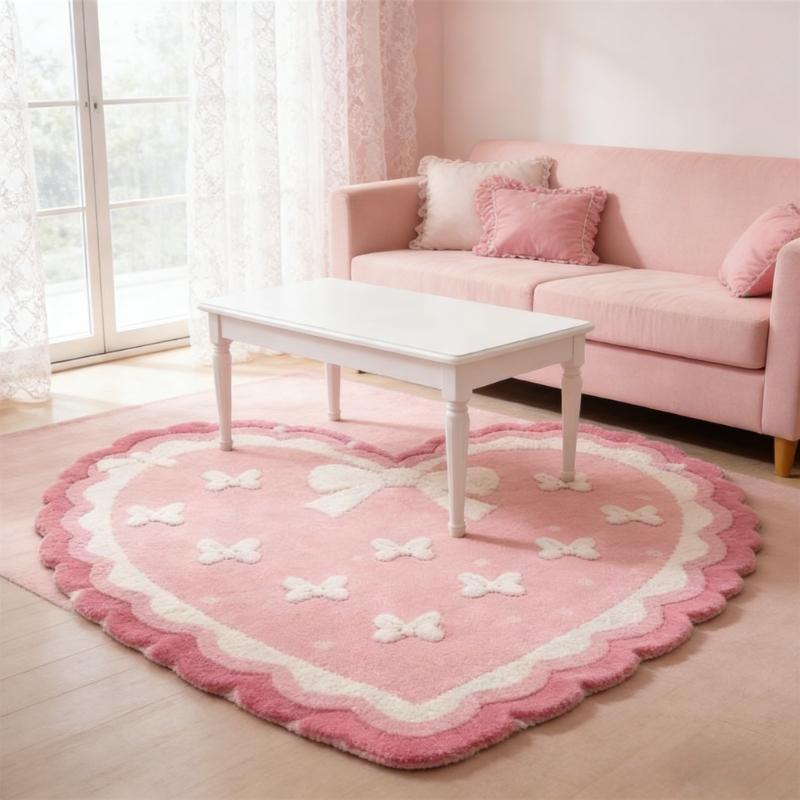 1pc Cute Bow Living Room Sofa Plush Carpet Valentine's Day Heart Shape ...