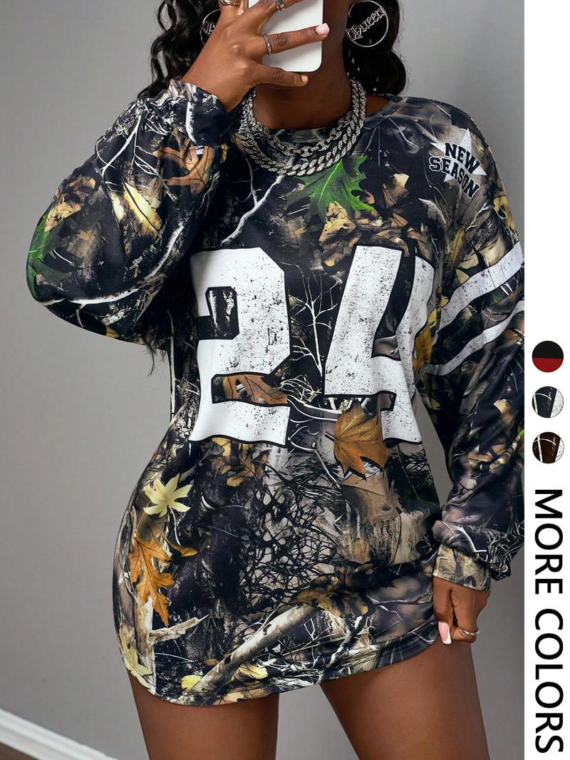 Women's Fall Casual Streetwear Sporty Style Round Neck Long Sleeve Off ...