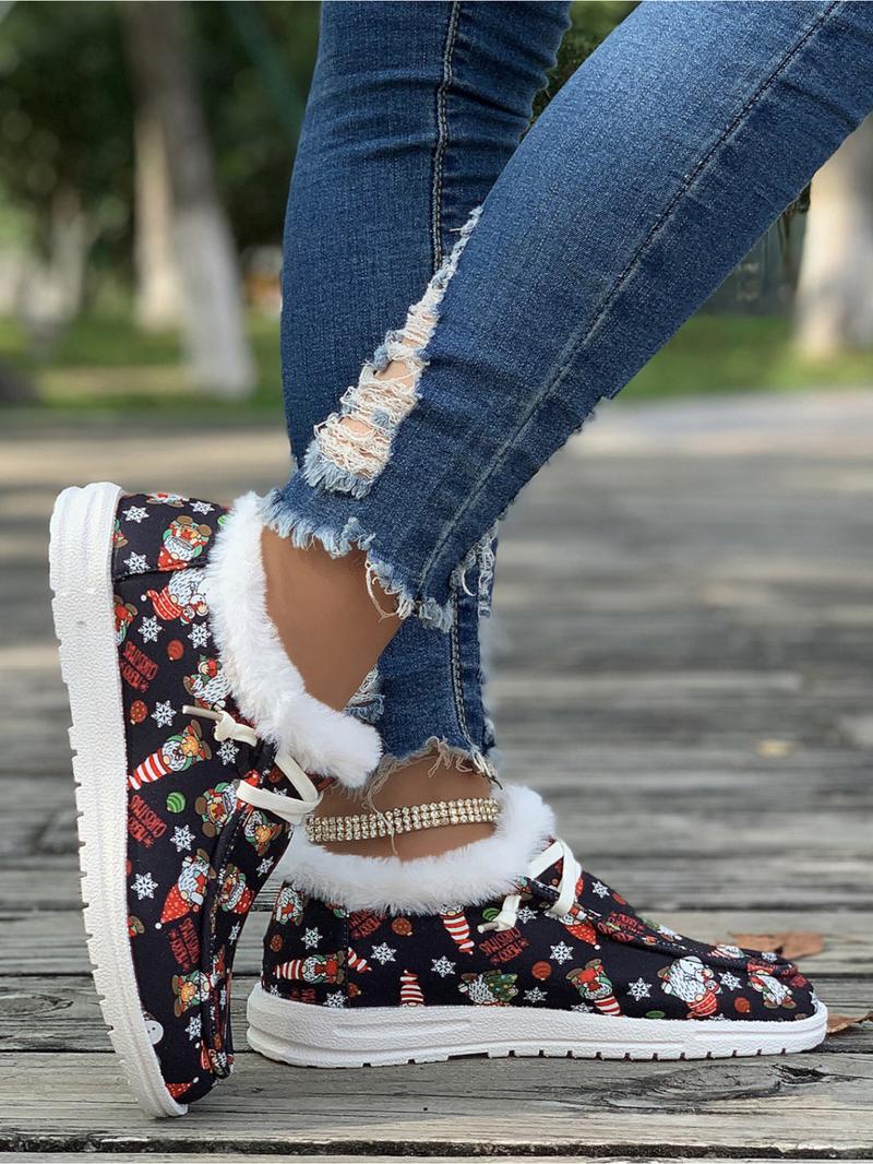 A Pair of Large Size Women's New Fashion Round Toe Flat Lace-up Santa ...