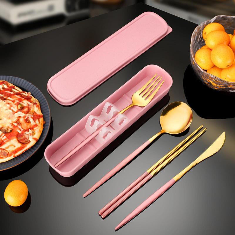 Stainless Steel Cutlery Set with Storage Box, Portable 4-Piece Dining ...