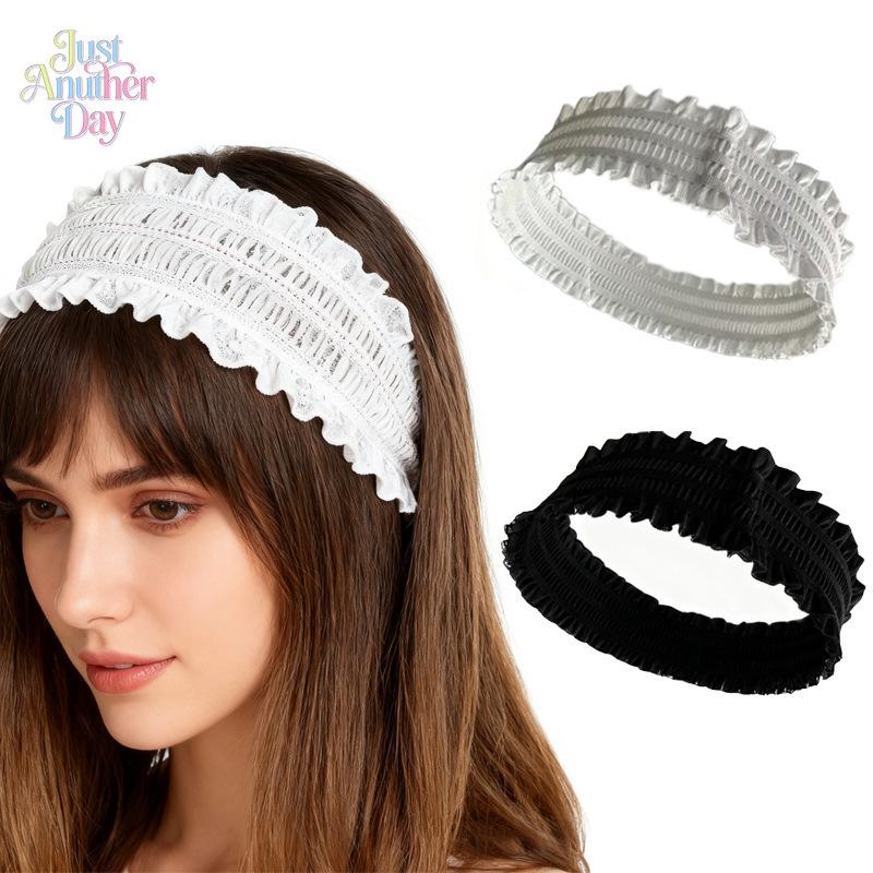 4Pcs French Ruffled Elastic Headbands, Vintage Pleated Wide Headwraps ...