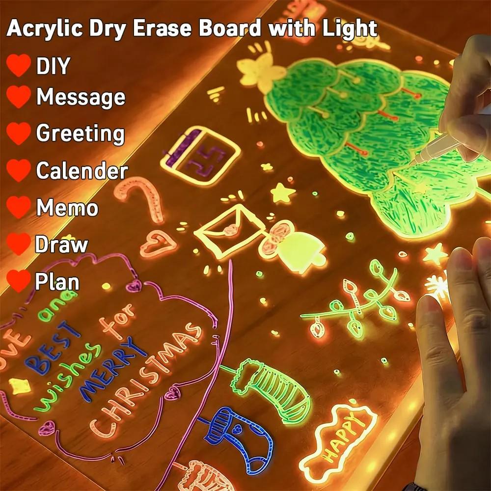 LED Message Board Acrylic Dry Erase Light-Up Board with Stand Markers ...
