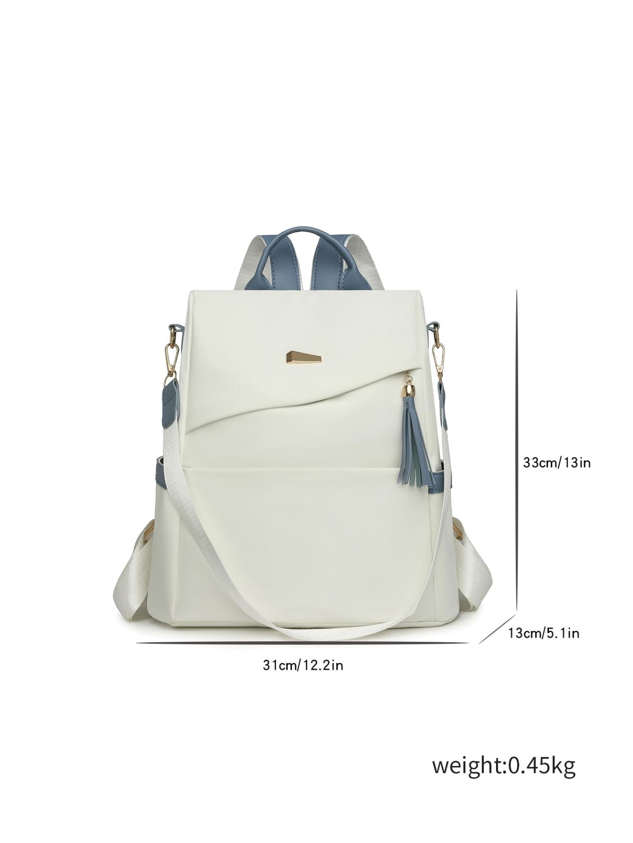 Color Block Tassel Backpack Travel Bag Women Large Capacity Commute ...