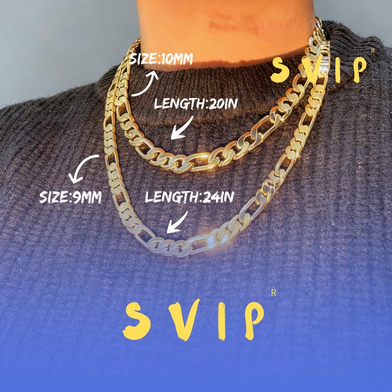 14K Real Gold-Plated Figaro Chain Necklace for Men – 2mm/10mm Wide, 24 ...