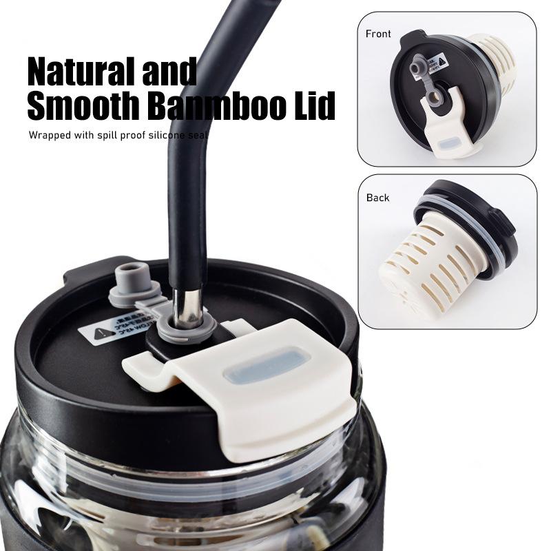50OZ Glass Tumbler with Bamboo Lid and Straw BPA Free Travel Bottle ...