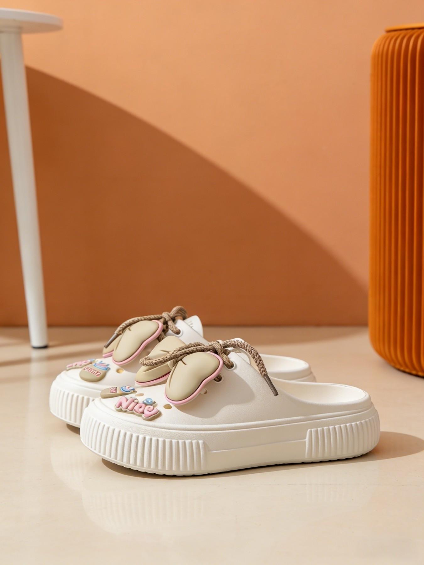 Women's Shoes with Cute Bow Flower, Summer Fashion Casual Thick Sole ...