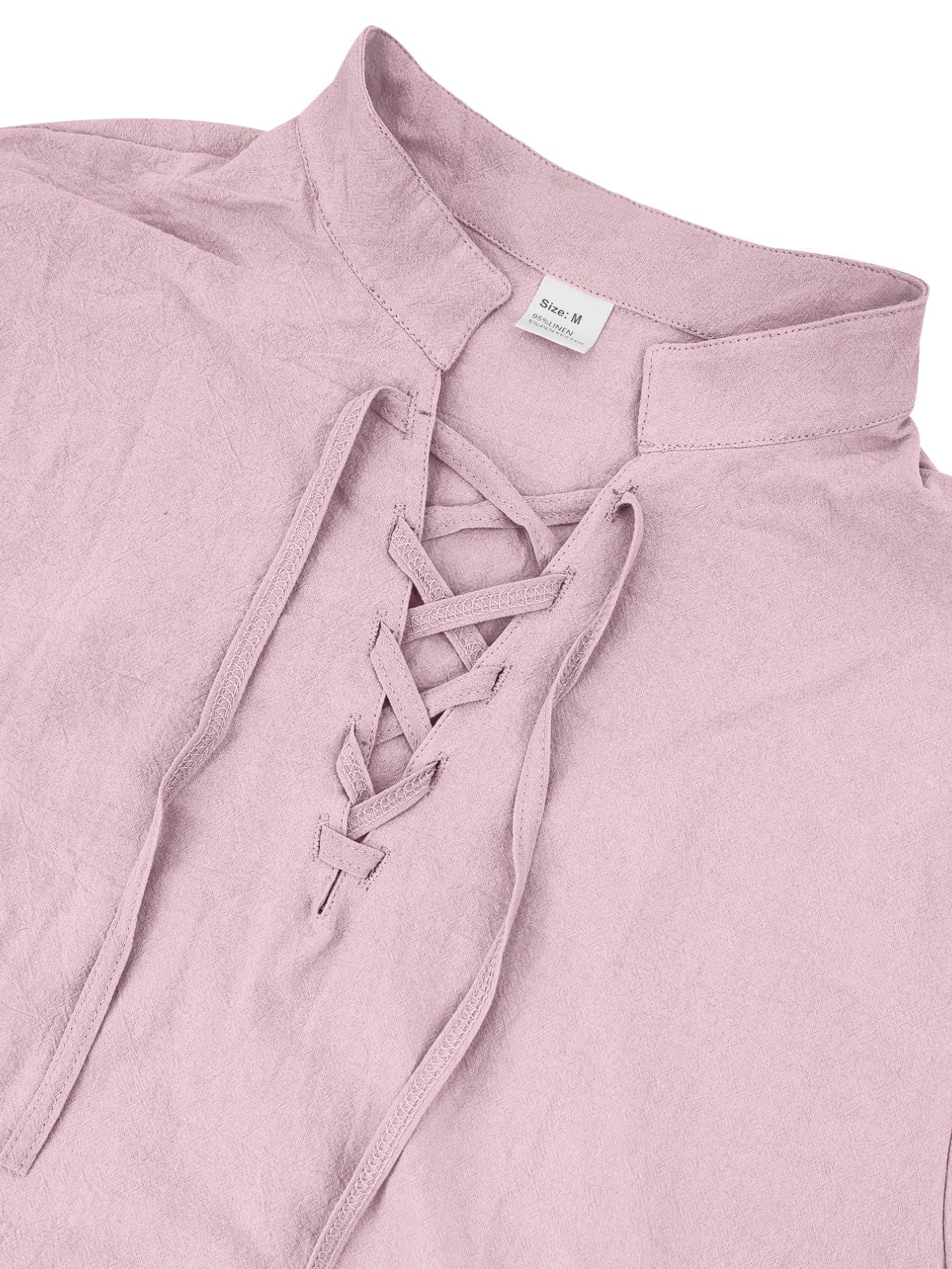 Men's Summer Linen Stand Collar Short Sleeve Shirt, Regular Fit ...