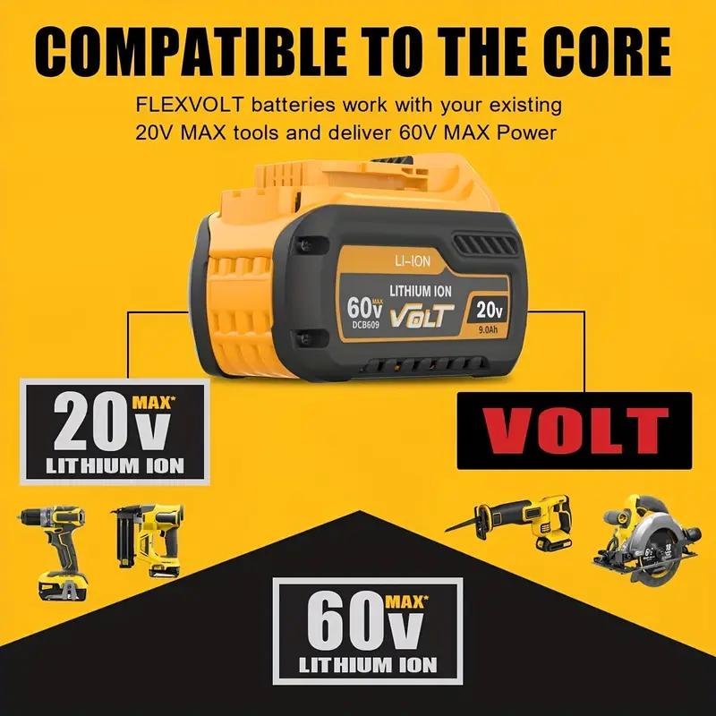9.0Ah DCB609 20V/60V Flexvolt Batteries for Dewalt 20V/60V Series Power ...