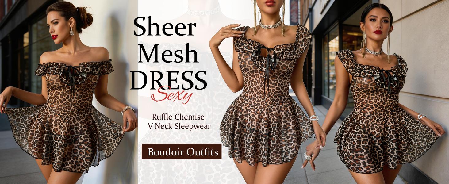 Avidlove Lingerie for Women Sheer Mesh Babydoll Ruffle Chemise V Neck ...