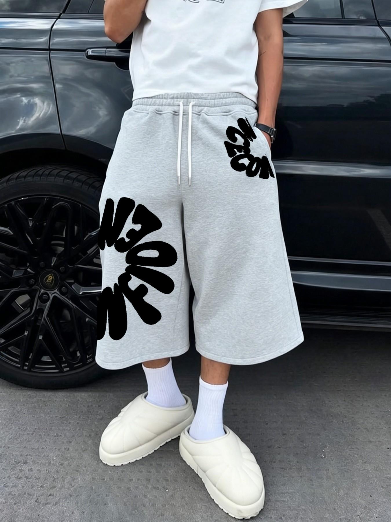 Men's Fashion Street Style Sweatpants, Loose-Fit Six-Quarter Length ...