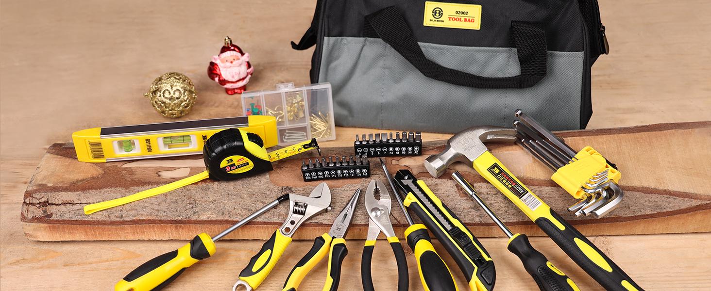 142 PCS Tool Set, Home Repairing Tool Kit with Wide Mouth Open Tool Bag ...