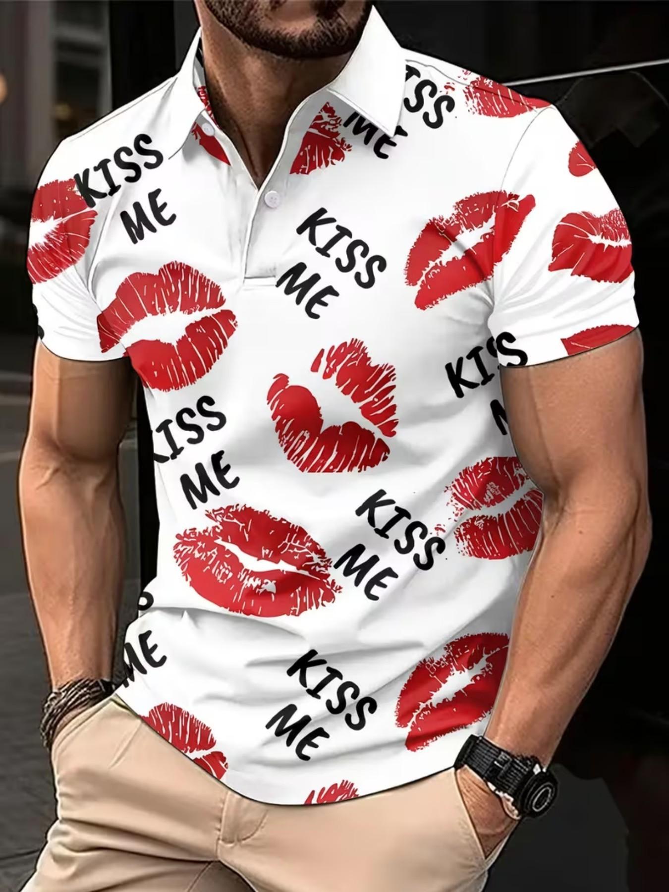 Men's Personalized Graphic Print Short Sleeve Fitted Polo Shirt, Lip ...