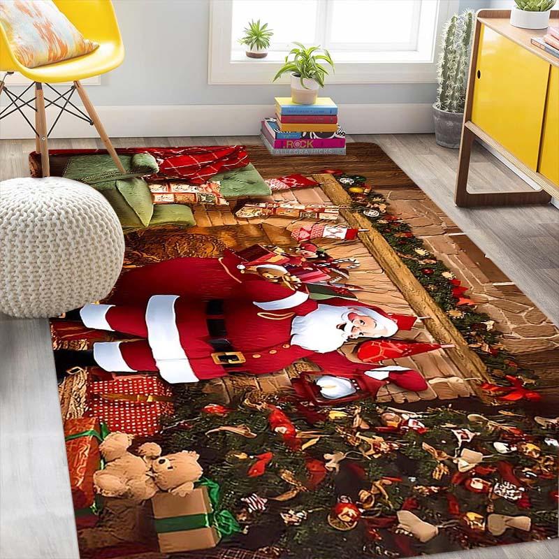 Christmas Santa Door Mat with Gift Bag Design, Non-Slip Kitchen Rug ...
